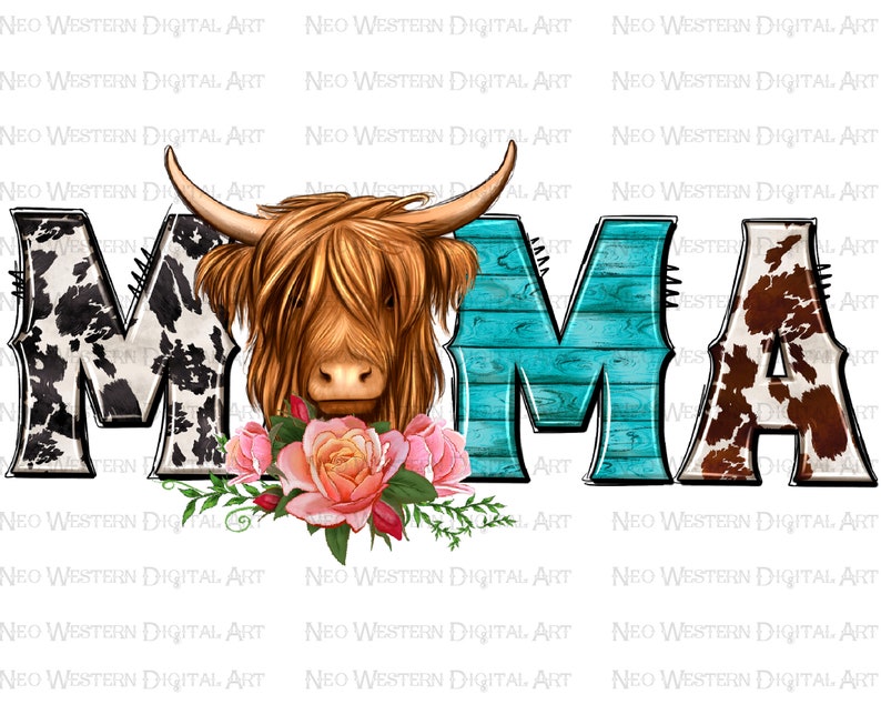 Mama Longhaired Cow Png Sublimation Design Download, Mama Png ...
