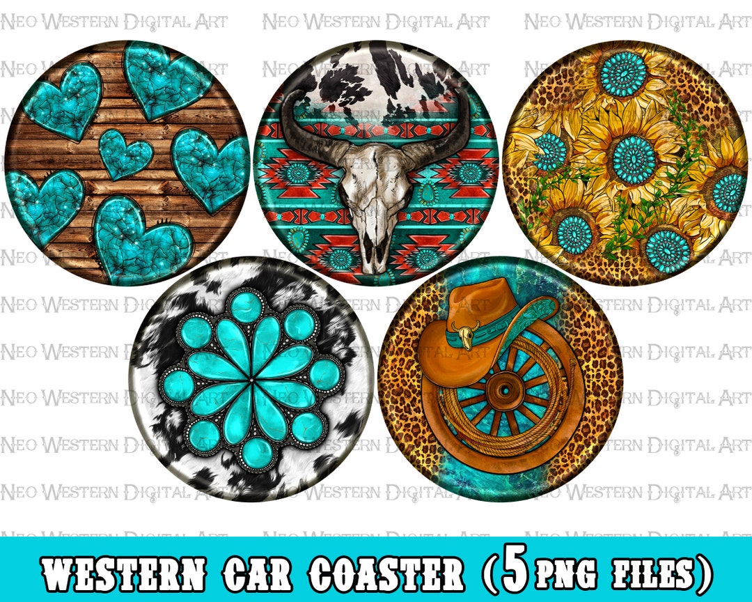 Western Car Coaster Png Sublimation Design Bundle, Sunflowers Car ...