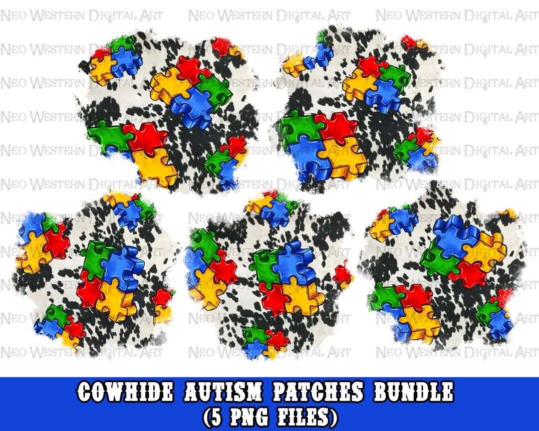 Cowhide Autism Patches Png Sublimation Design Bundle, Western Patches ...