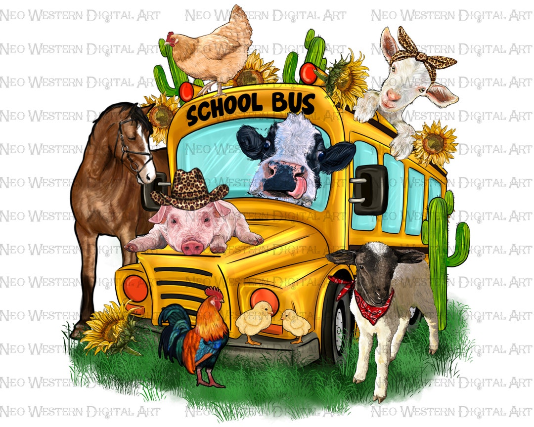 Farm Animal School Bus Png Sublimation Design Download, Back to School ...
