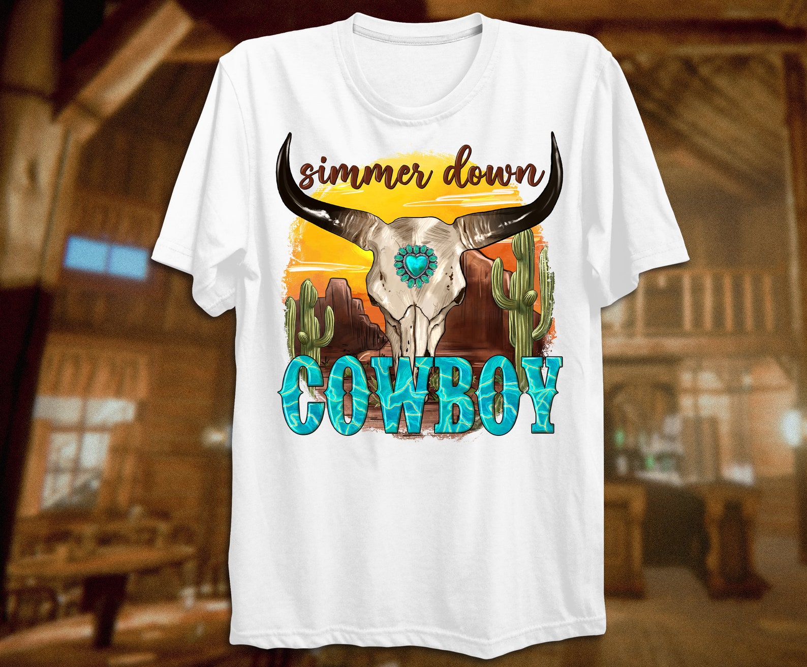 Simmer Down Cowboy Png Sublimation Design Download Bull Skull - Etsy