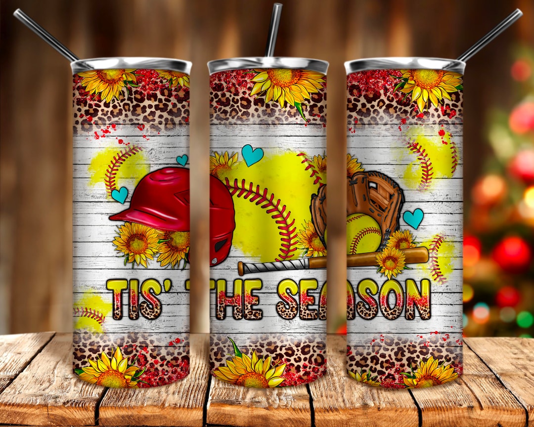 Tis the Season Softball Sunflower 20oz Skinny Tumbler Sublimation ...