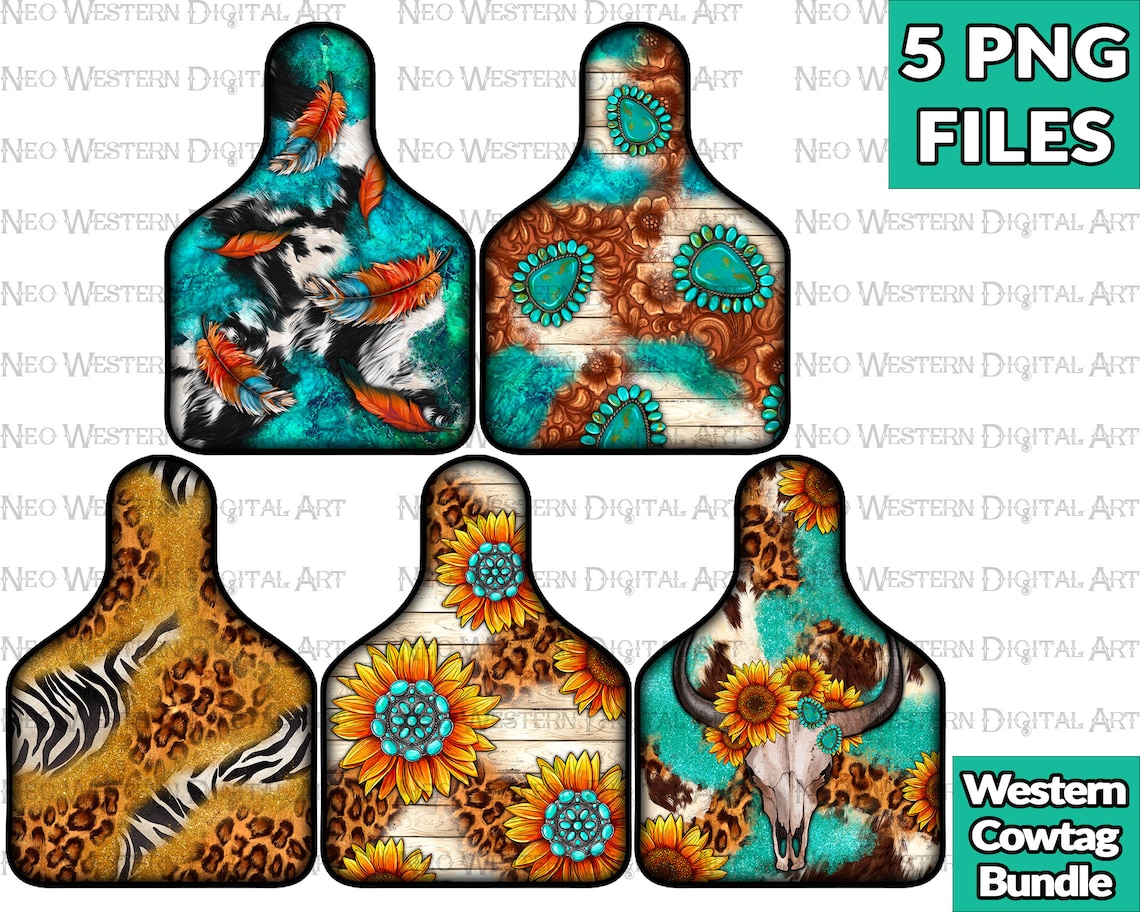 Western Cow Tag Png Bundle Sublimation Design Downloadcow Tag - Etsy