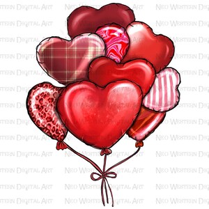 Heart Balloons Png Sublimation Design Download, Valentine's Day Png ...