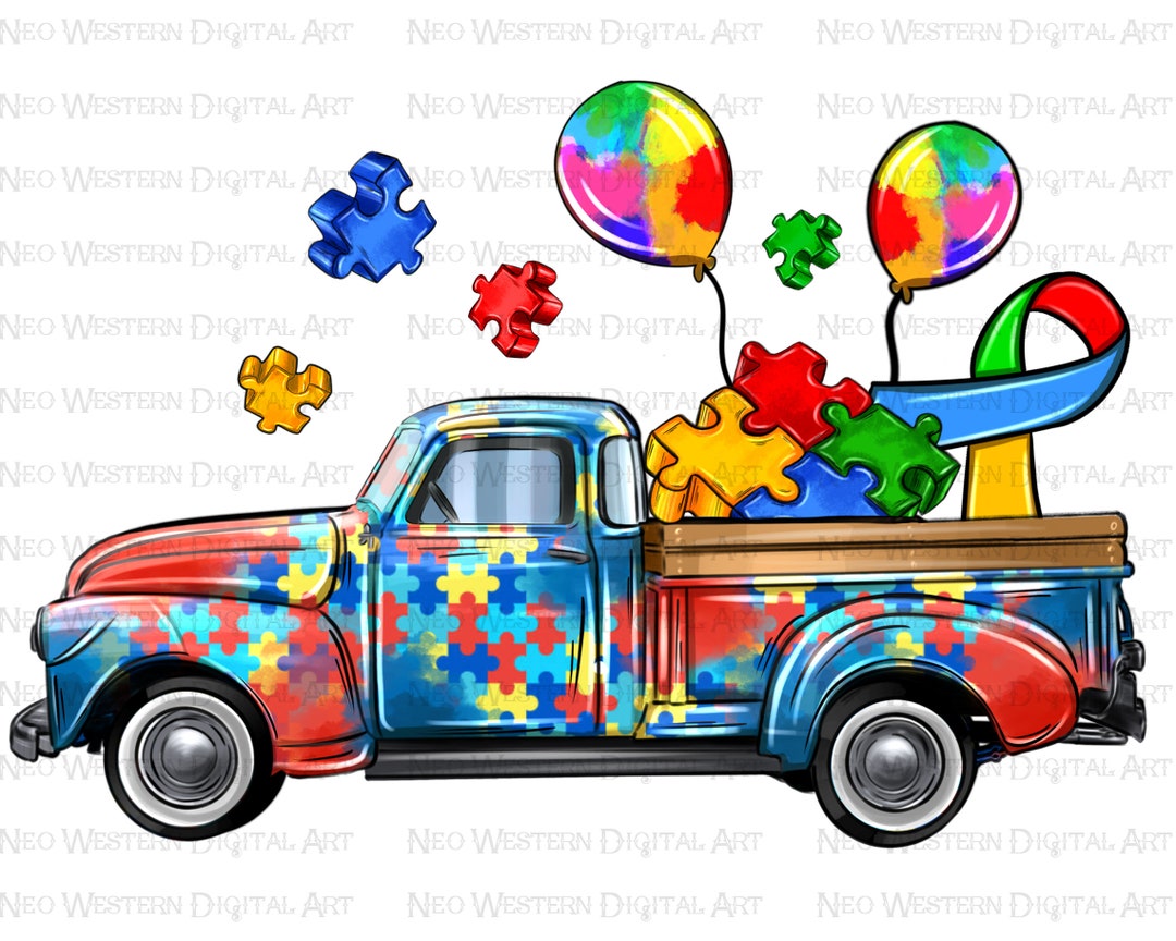 Autism Truck Png Sublimation Design Download, Autism Awareness Png ...