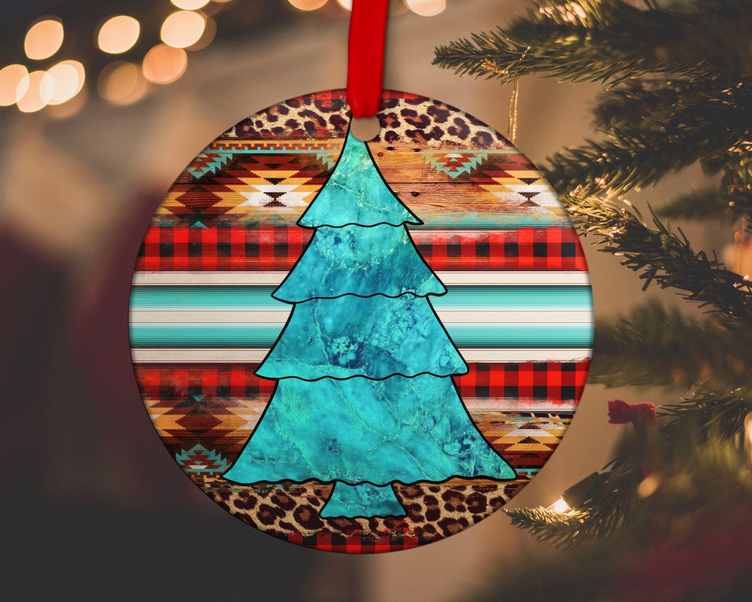 Turquoise Pine Tree Aztec Serape Christmas Ornament Png Sublimation ...