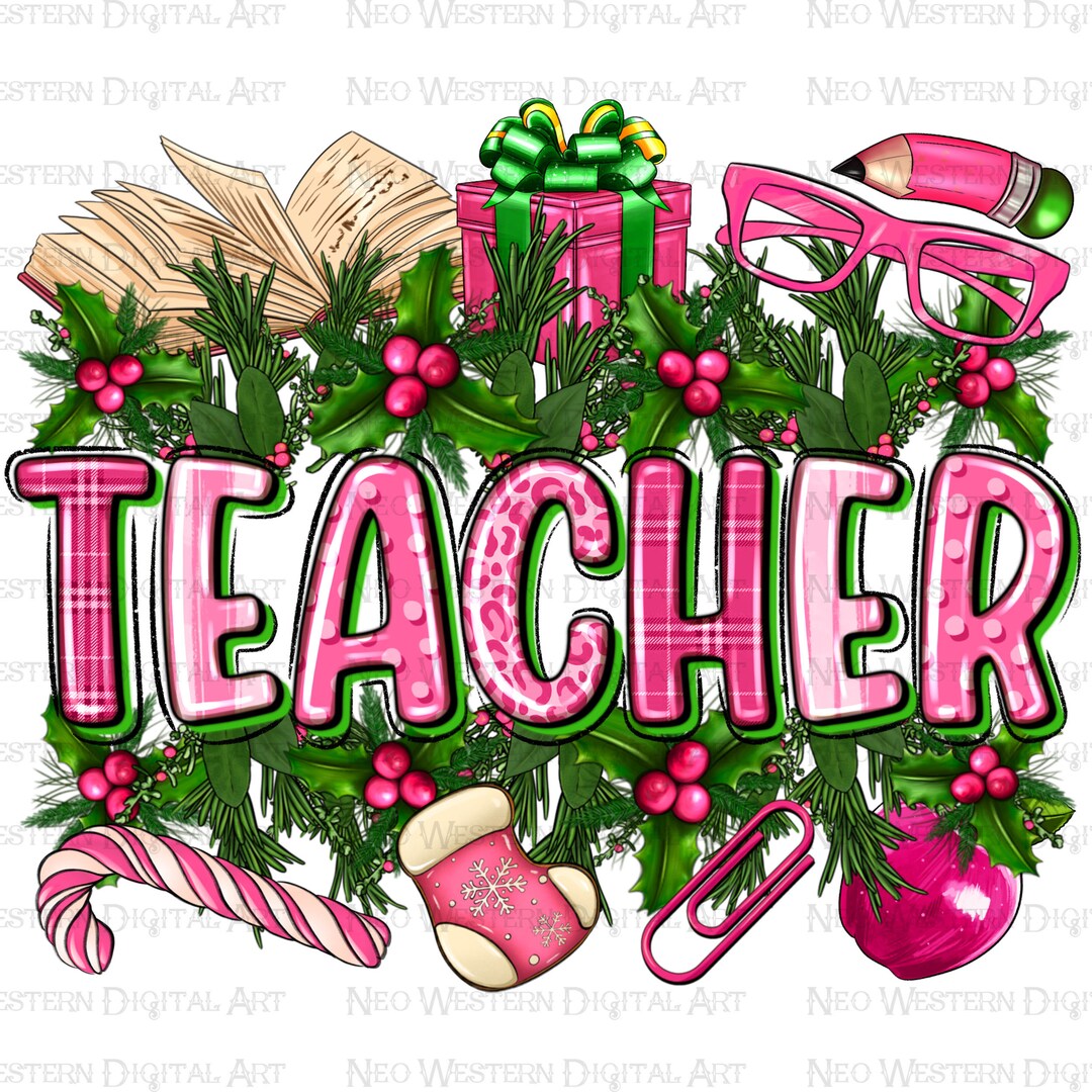 Pink Christmas Teacher Png Sublimation Design Download, Merry Christmas ...