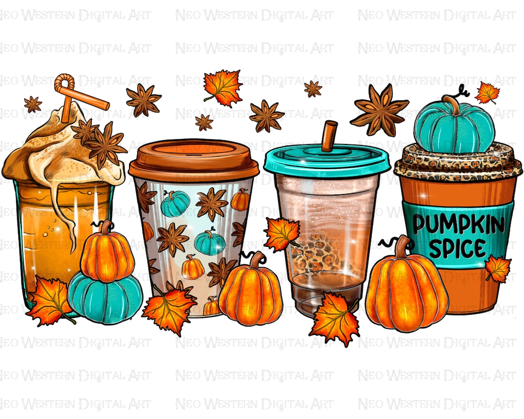 Pumpkin Spice Coffee Cups Png Sublimation Design Download, Fall Coffee ...