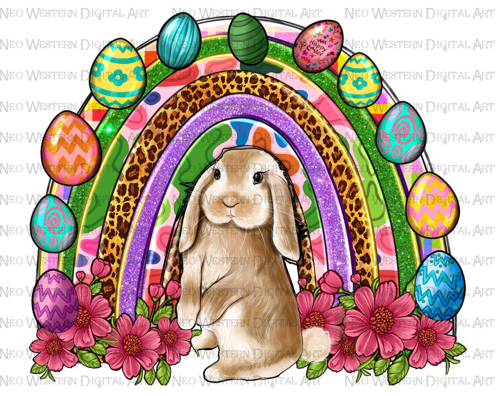 Easter Rainbow Bunny Png Sublimation Design Download Happy - Etsy