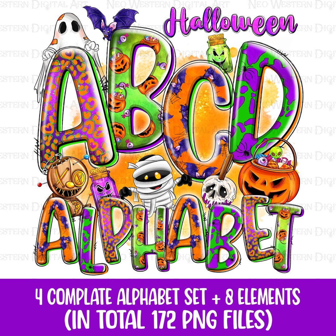 Halloween Alphabet Bundle Png, Halloween Png, Halloween Doodle Letters ...