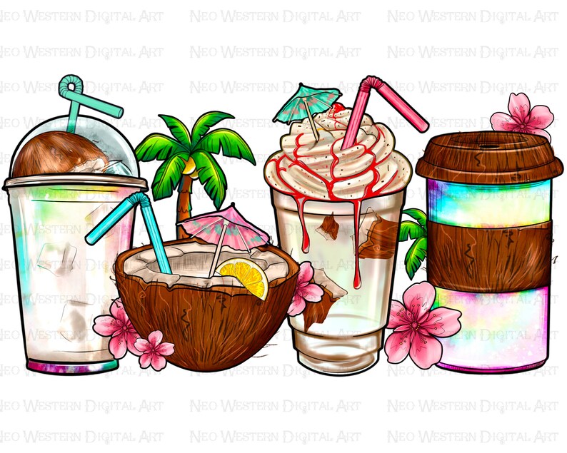 Coconut Summer Coffee Cups Png Sublimate Designs Download, Hello Summer ...