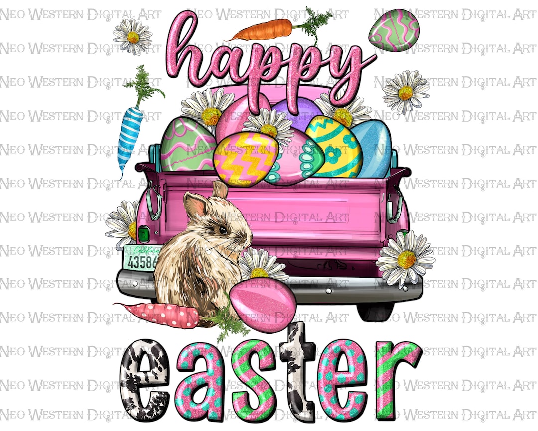 Bunny Happy Easter Truck Png Sublimation Design Download, Happy Easter ...