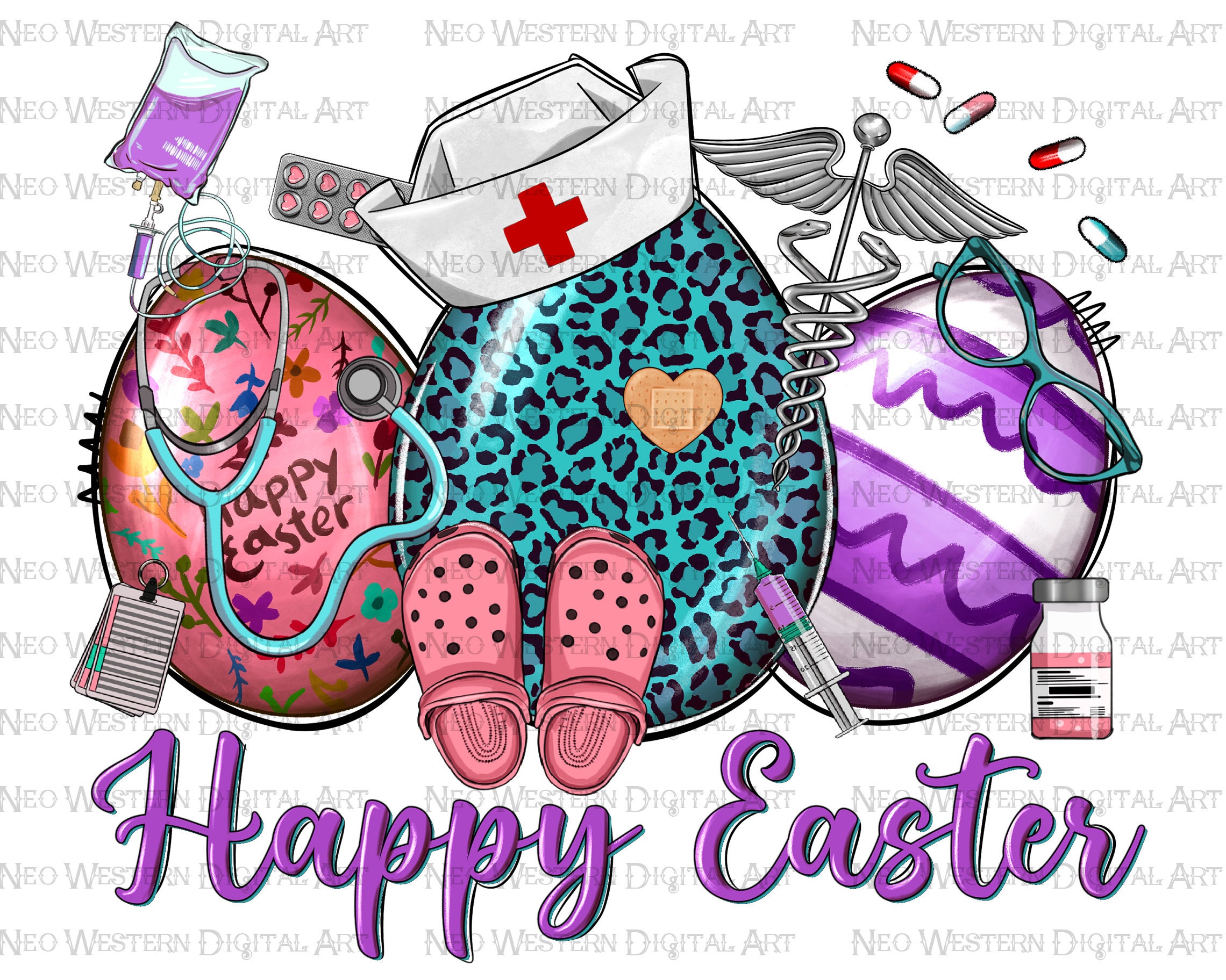 Happy Easter Eggs Nurse Png Sublimation Design Download Happy - Etsy
