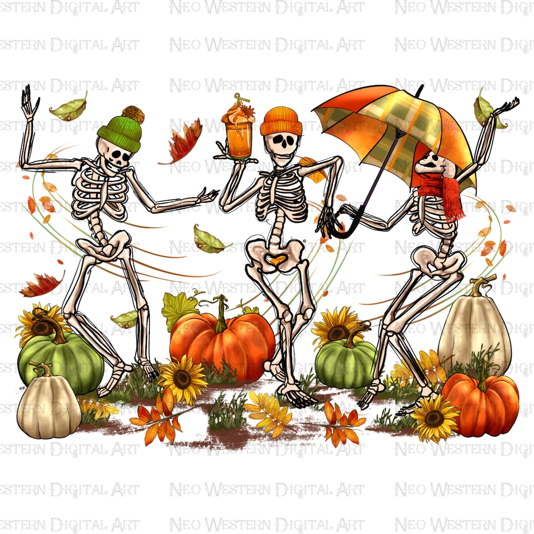 Dancing Skeletons Fall Png Sublimation Design Download, Fall Pumpkin ...