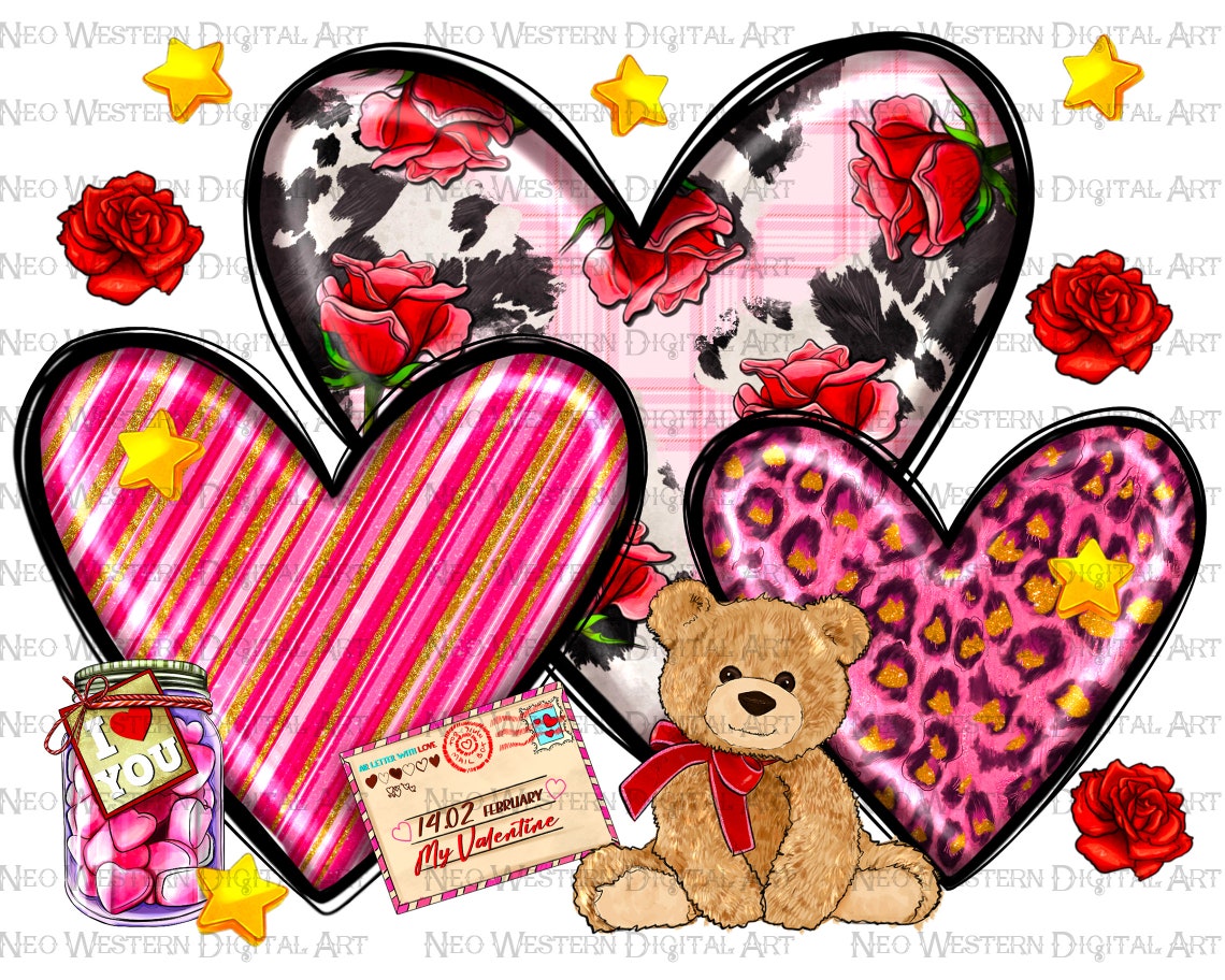 Valentine's Day Hearts Png Sublimation Design Download - Etsy