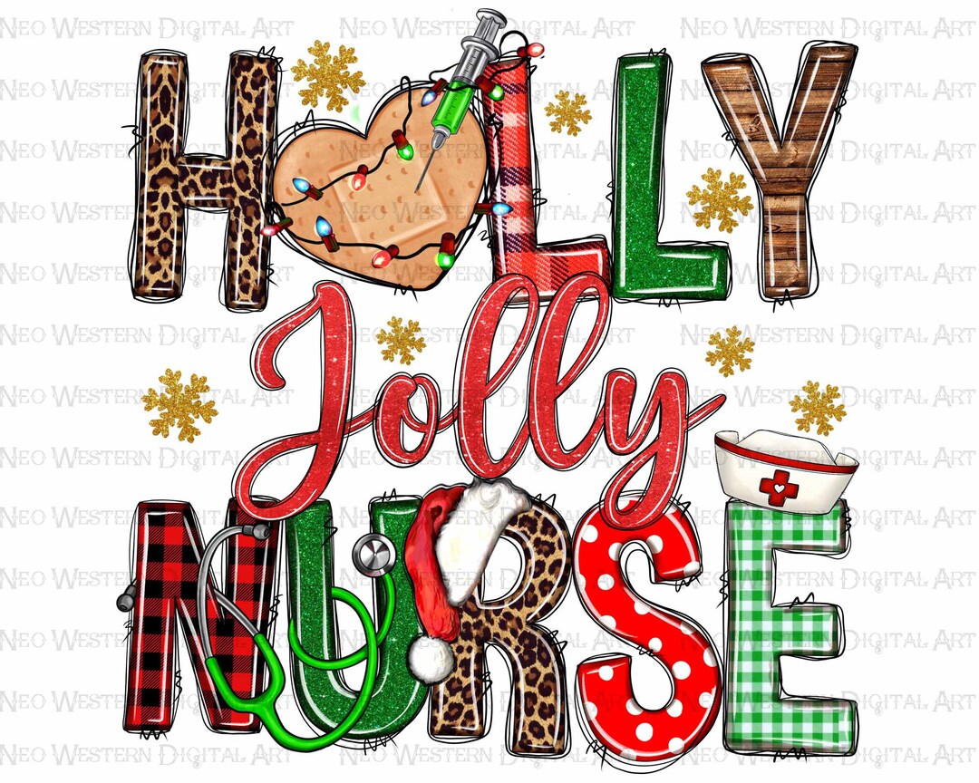 Holly Jolly Nurse Png Sublimation Design Download, Christmas Png, Holly ...