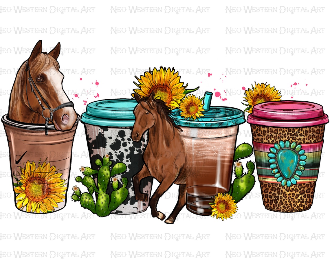 Horses Coffee Cups Png Sublimation Design Download, Animals Coffee Cups ...