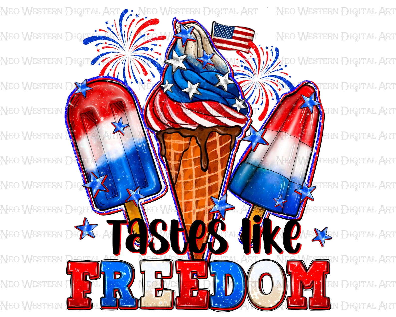 4th of July Ice Creams Tastes Like Freedom Png Sublimation Design ...