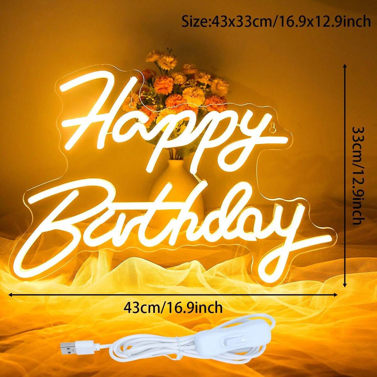 Happy Birthday LED Neon Sign for Party Decor 4333cm LED Neon - Etsy