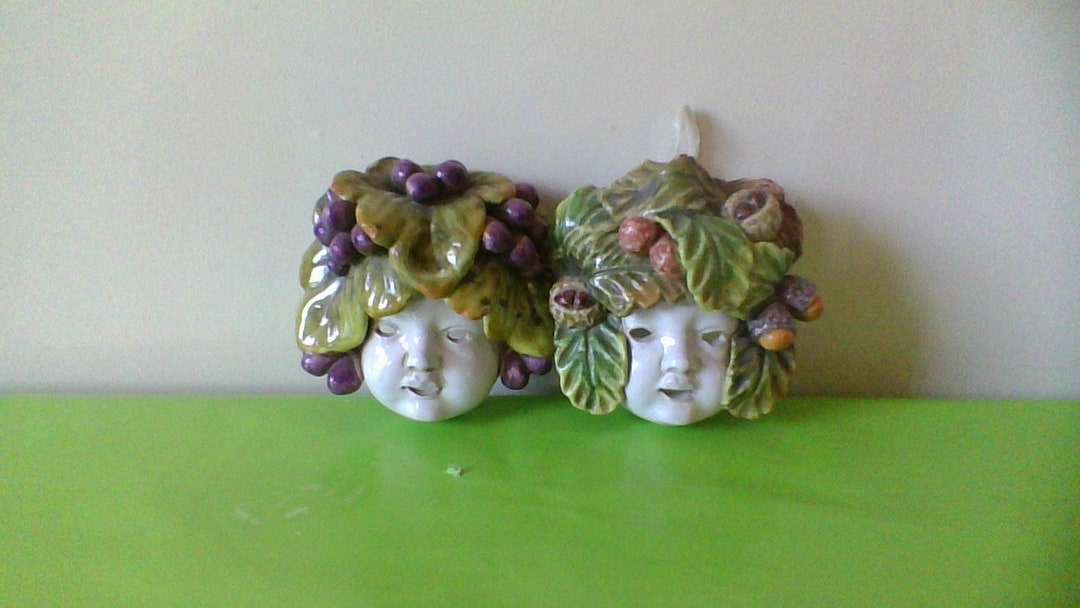 Vintage 4 Seasons Masks Bacchus Majolica Ceramic - Etsy