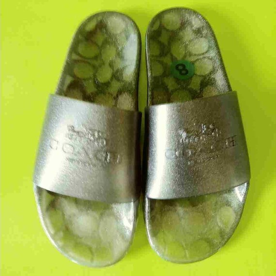 Coach Ulyssa Dark Gold Glitter Clear Slide Sandals Be… - Gem