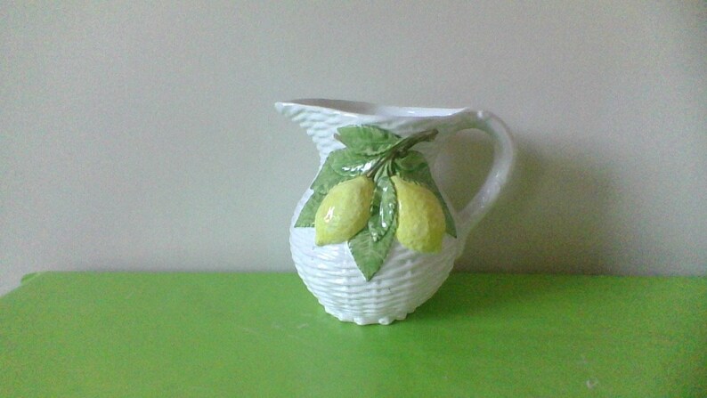 Italian Vintage Ceramic Faux Wicker and Lemon Pitcher - Etsy