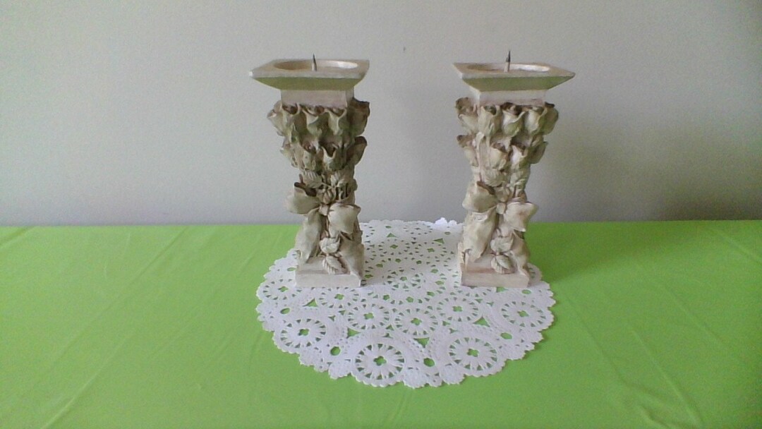 Vintage Pillar Candle Holder Bouquet of Roses by Wang International - Etsy