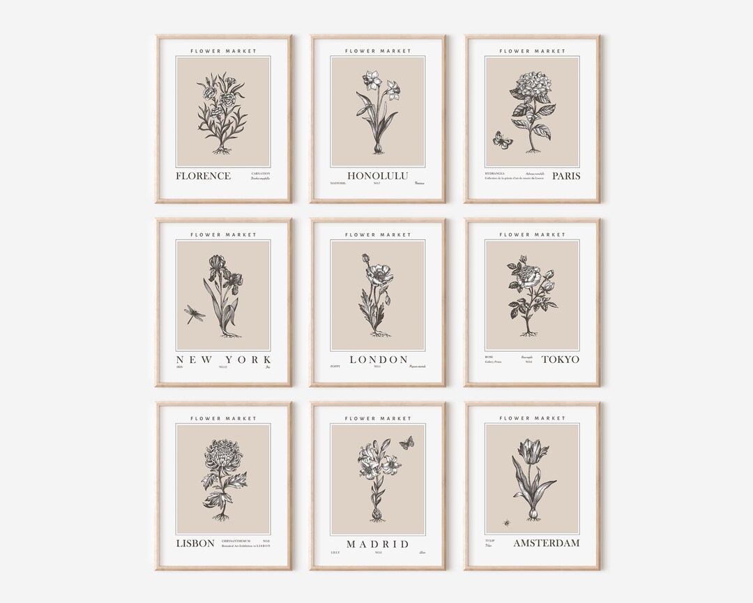 Flower Market, Set of 9, Printable Wall Art, Floral Decor Posters, New ...