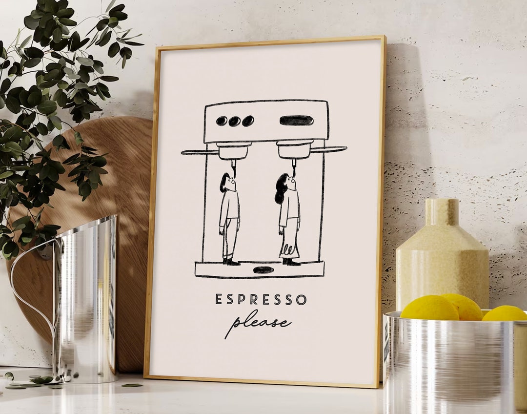 Espresso Digital Wall Art, Coffee Bar Print, Cartoon Wall Art, Kitchen ...
