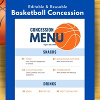 Basketball Concessions Menu Sign: Birthday Party Decor - Etsy