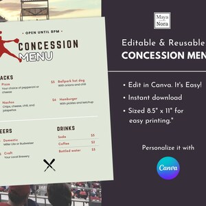SOFTBALL Concession Menu Instant Download Stand Editable Canva Template ...