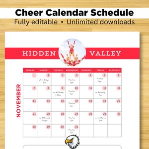 Printable Cheer Team Practice Calendar - Etsy