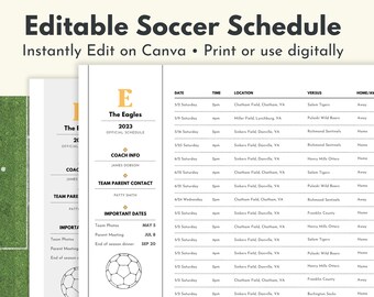 Editable Printable Soccer Schedule - Etsy