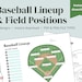 Instant Download Baseball Lineup and Field Position Sheet Batting Order ...