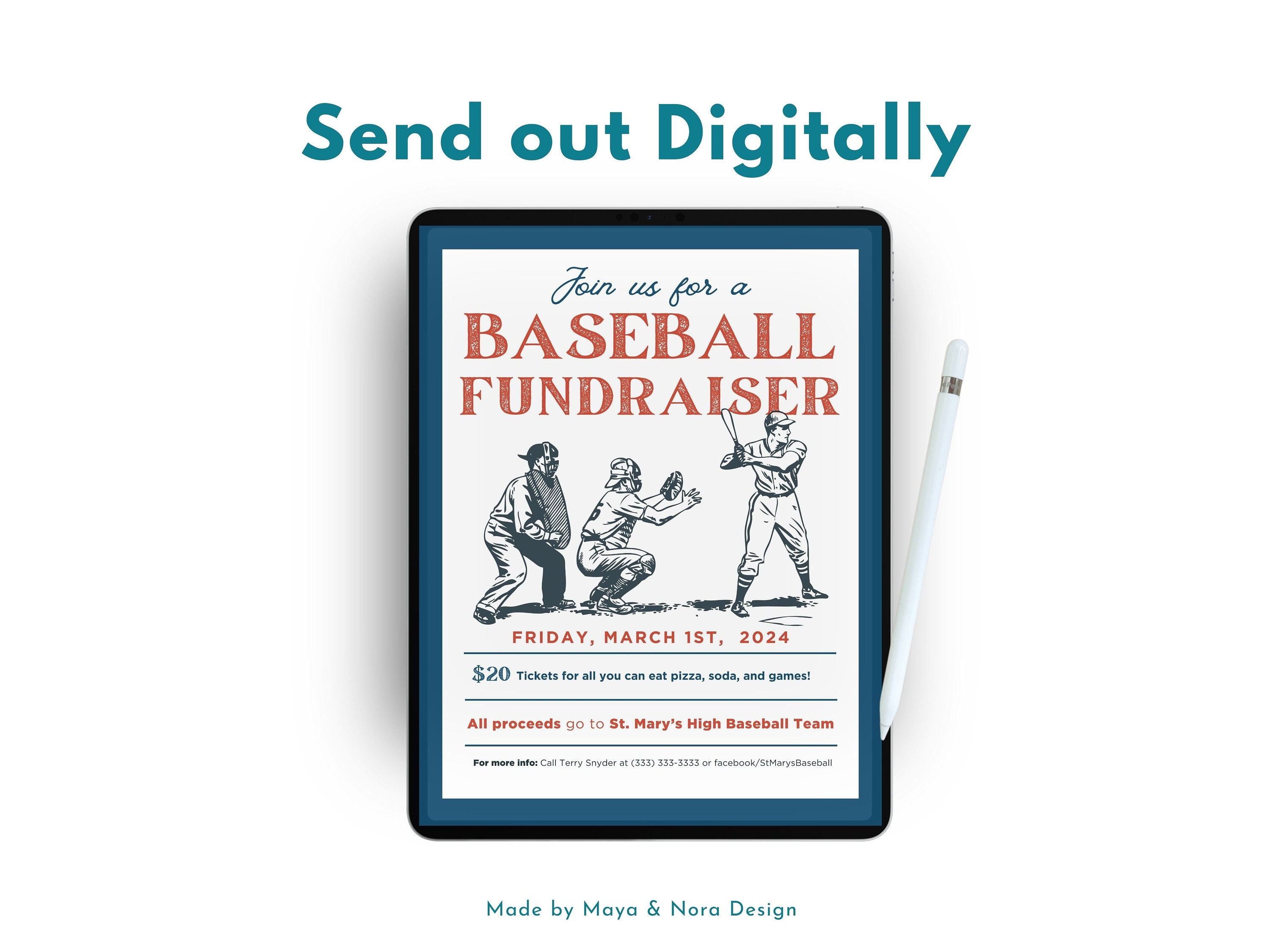 EDITABLE Baseball Fundraiser Flyer, School Benefit Poster, School ...