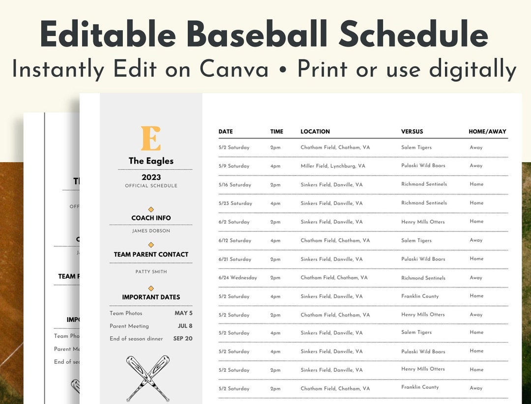 Editable Baseball Softball Schedule Template Printable Download ...