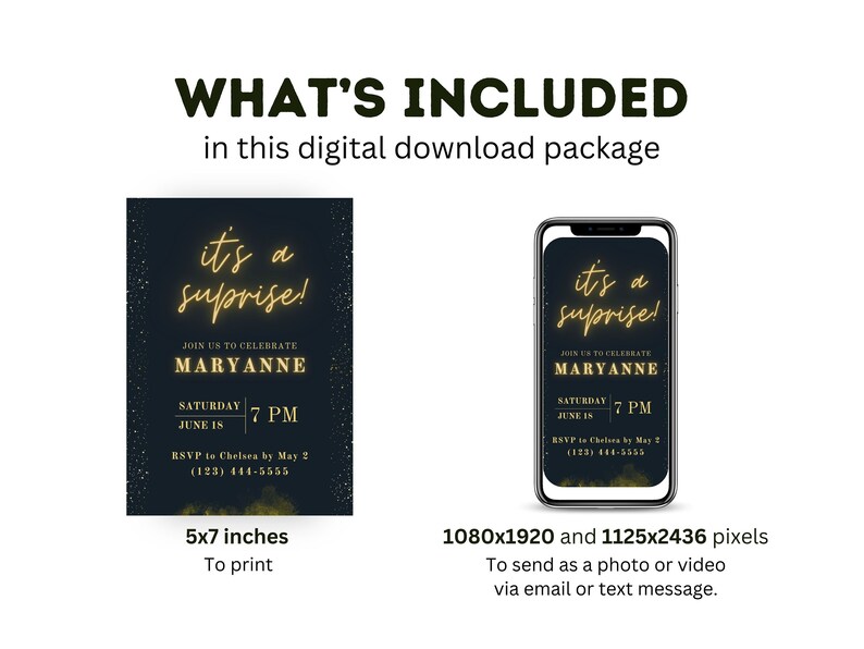 Editable and Printable, It's a Surprise E-invite Neon Party Invite Text ...