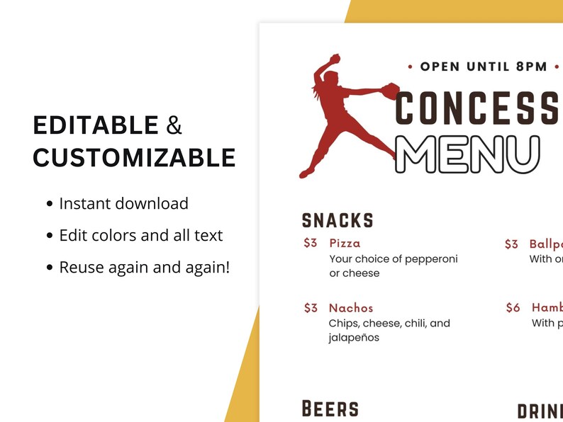 SOFTBALL Concession Stand Menu Instant Download Editable Canva Template ...