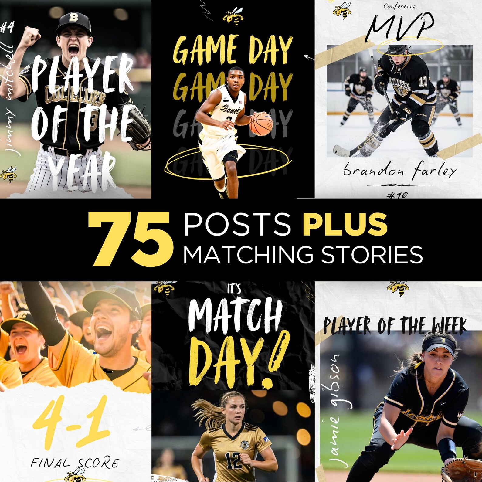 75 Sports Social Media Posts PLUS Reels Editable Template Bundle Team ...