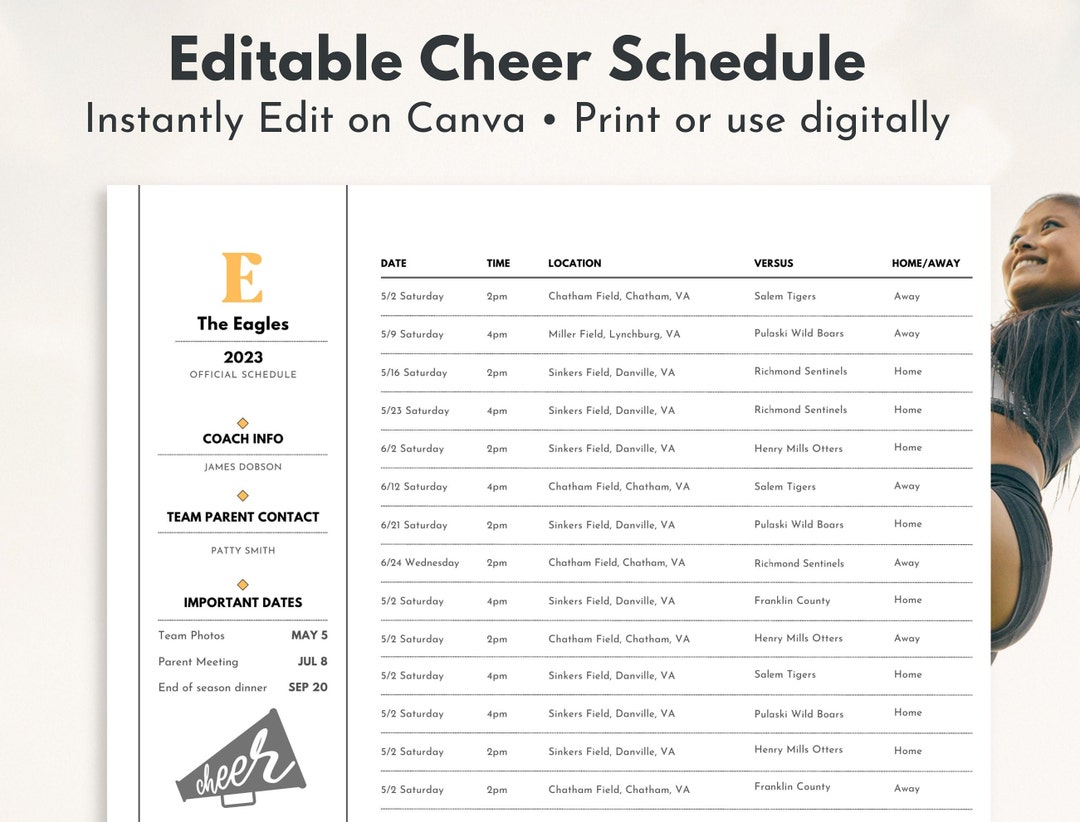 Cheer Team Schedule Coach Printable Download Cheer Mom Template ...