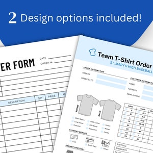 Editable T-shirt Uniform Order Form Team Sign up Sheet Printable ...