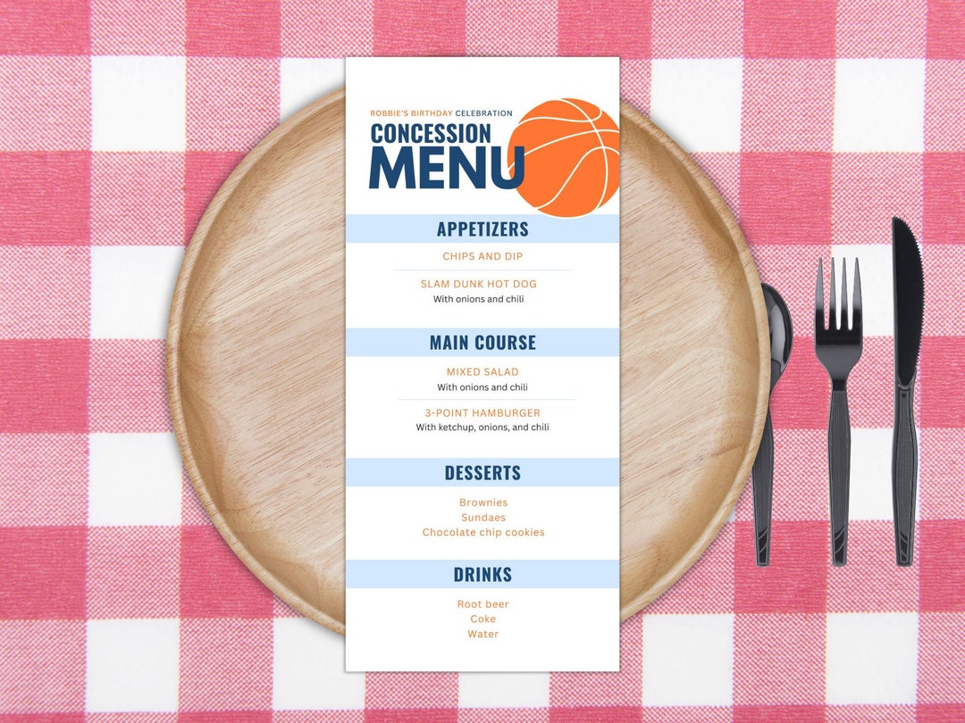 Editable Template Basketball Birthday Dinner Menu Basketball Banquet ...