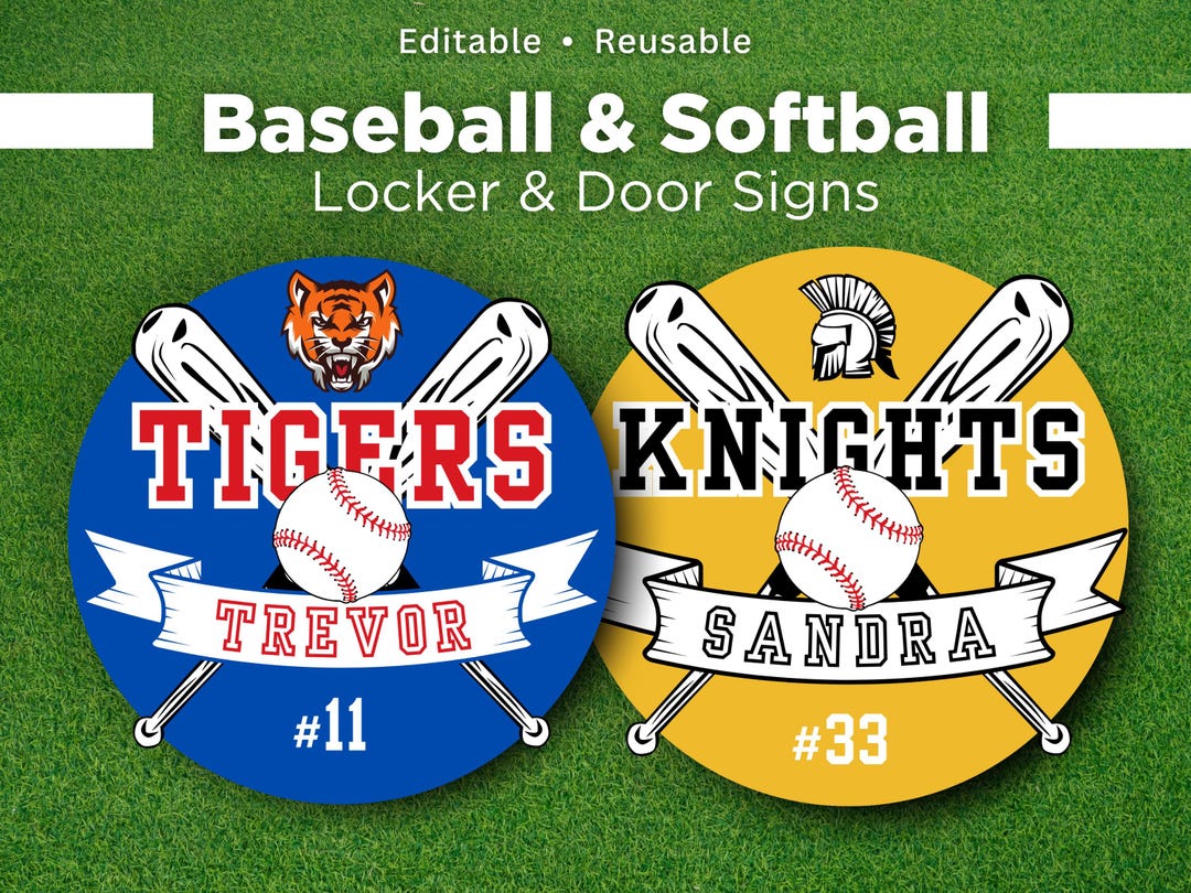 Editable Baseball Softball Door Sign Canva Template Locker High School ...