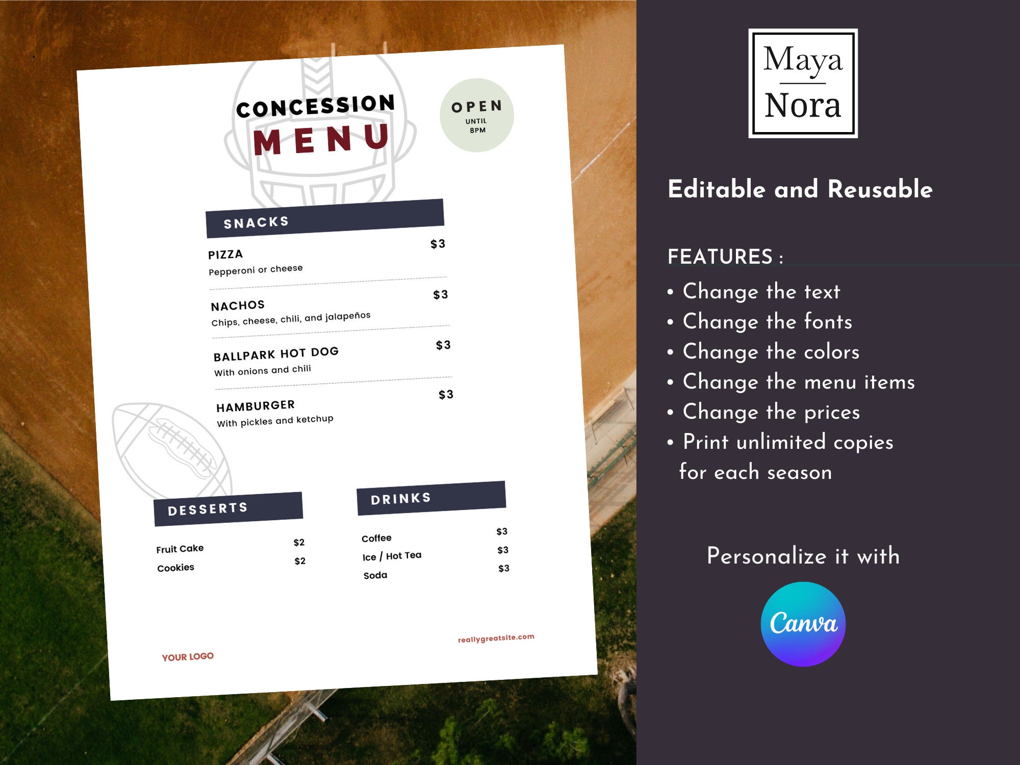 Football Concession Stand Menu Football Concession Instant Download ...