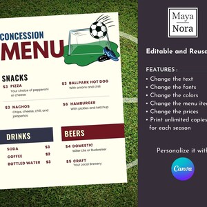 SOCCER Concession Stand Menu Instant Download Editable Canva Template ...