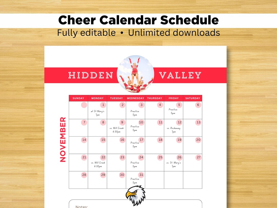 Editable Cheer Calendar Schedule Template Instant Download Practice ...