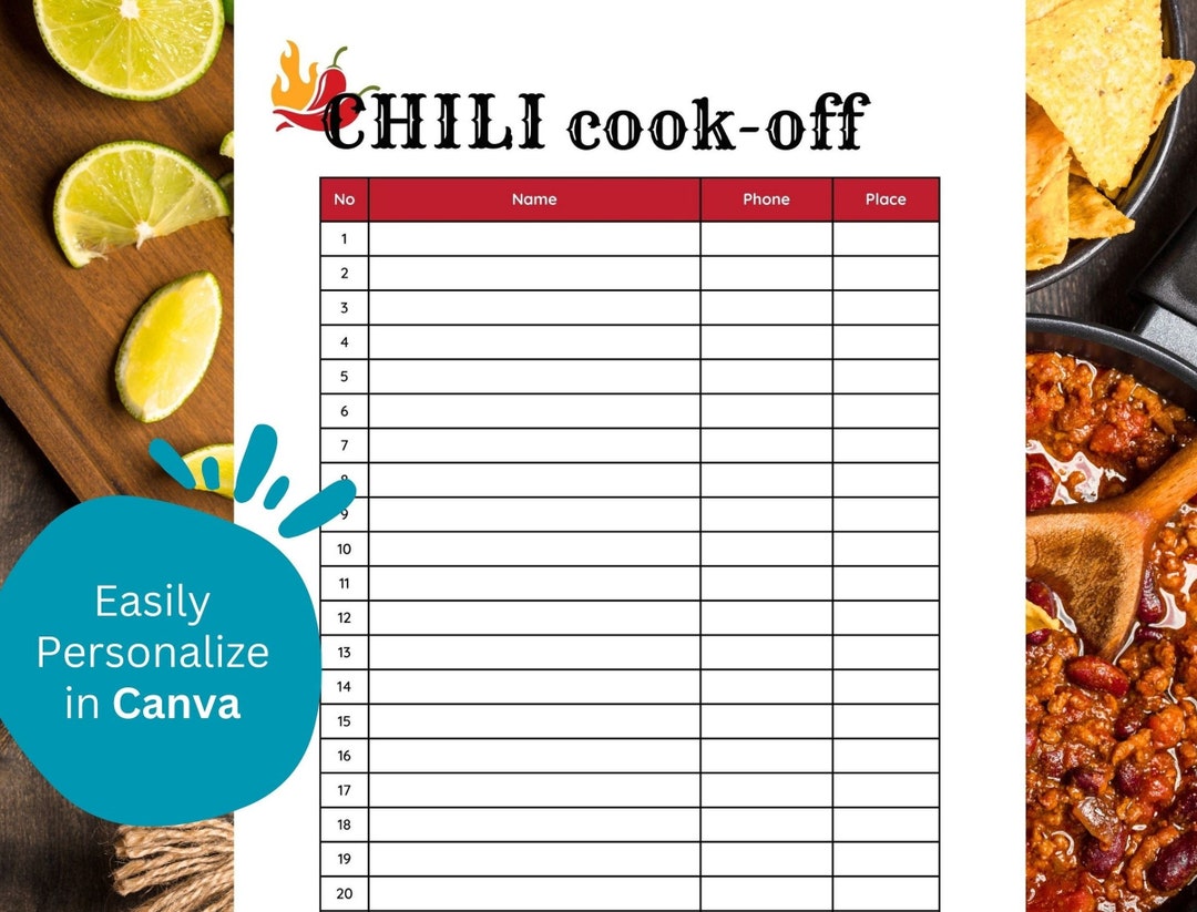 Easily Editable Chili Cook off Sign up Sheet Chili Competition Canva ...