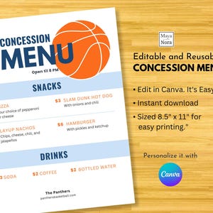 Editable Concession Stand Menu Basketball Canva Template Instant ...