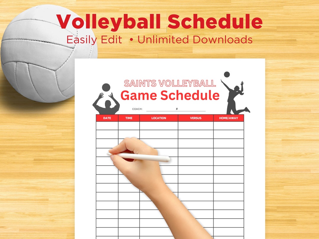 Editable Volleyball Game Calendar Schedule Volleyball Game Day Team ...