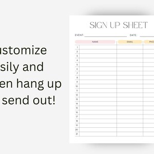 Editable Sign-up Sheet Template Printable Sign up Template Sign up Form ...